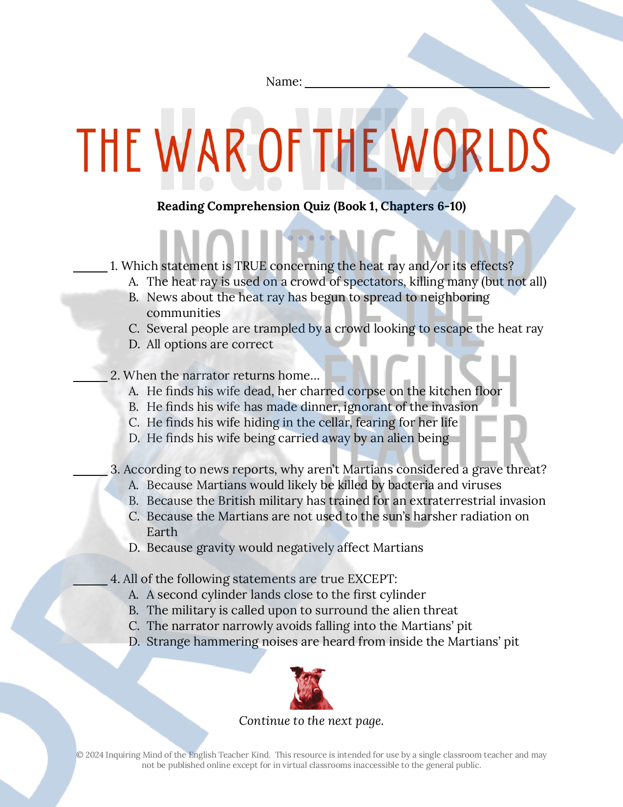 The War of the Worlds Quiz, Worksheet, and Vocab Games (Book 1 ...