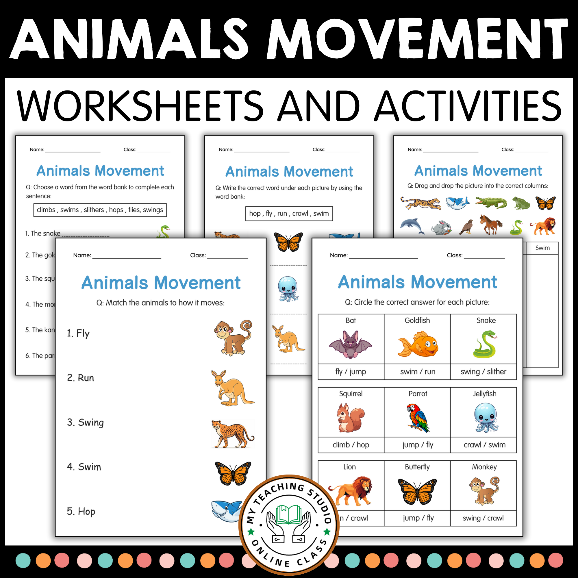 Printable Movements of Animals Activity Worksheet for Grade 1, 2, 3 ...