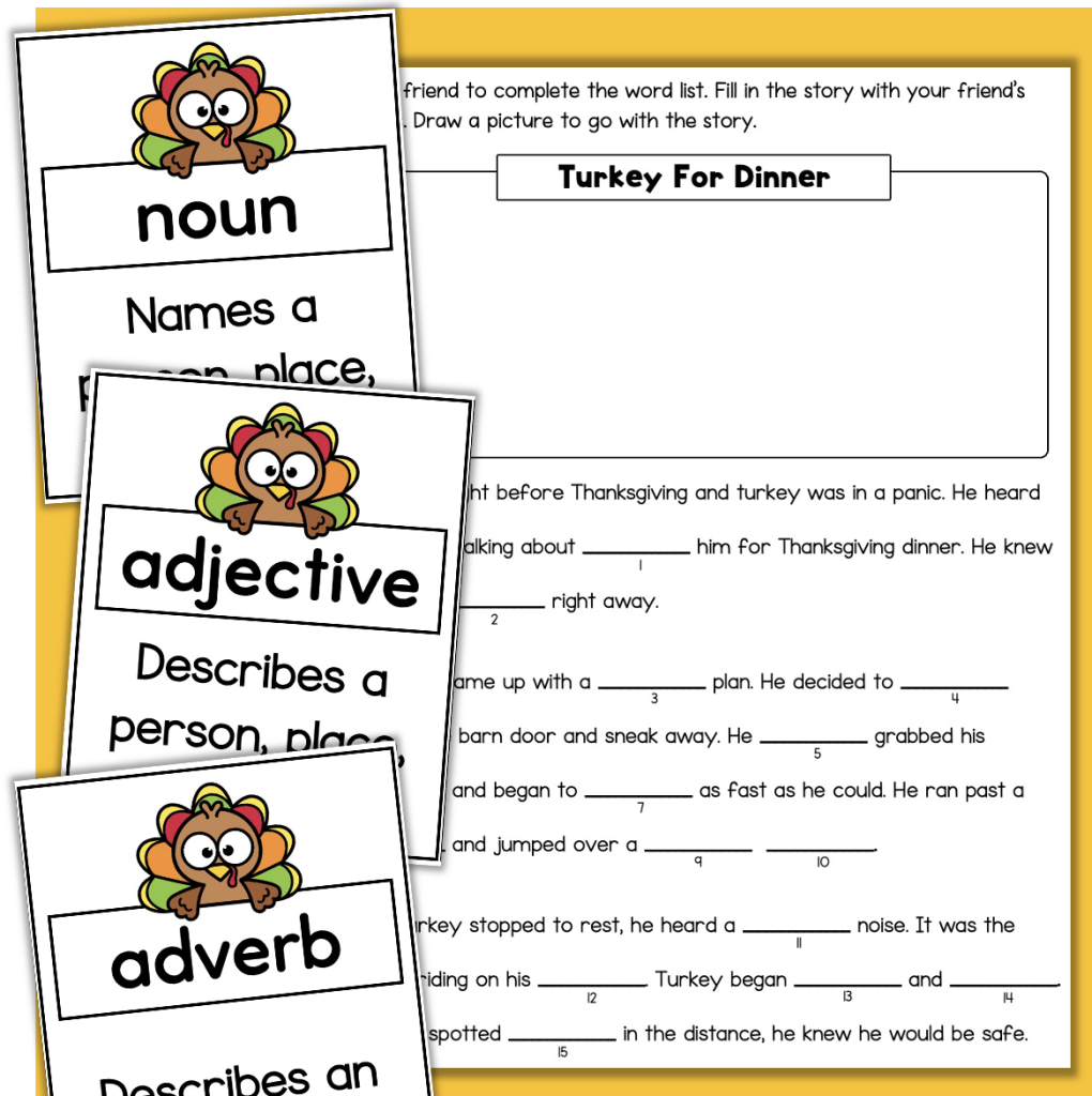 Thanksgiving Mad Libs Parts of Speech Noun Verb Adjective Adverb 2nd ...
