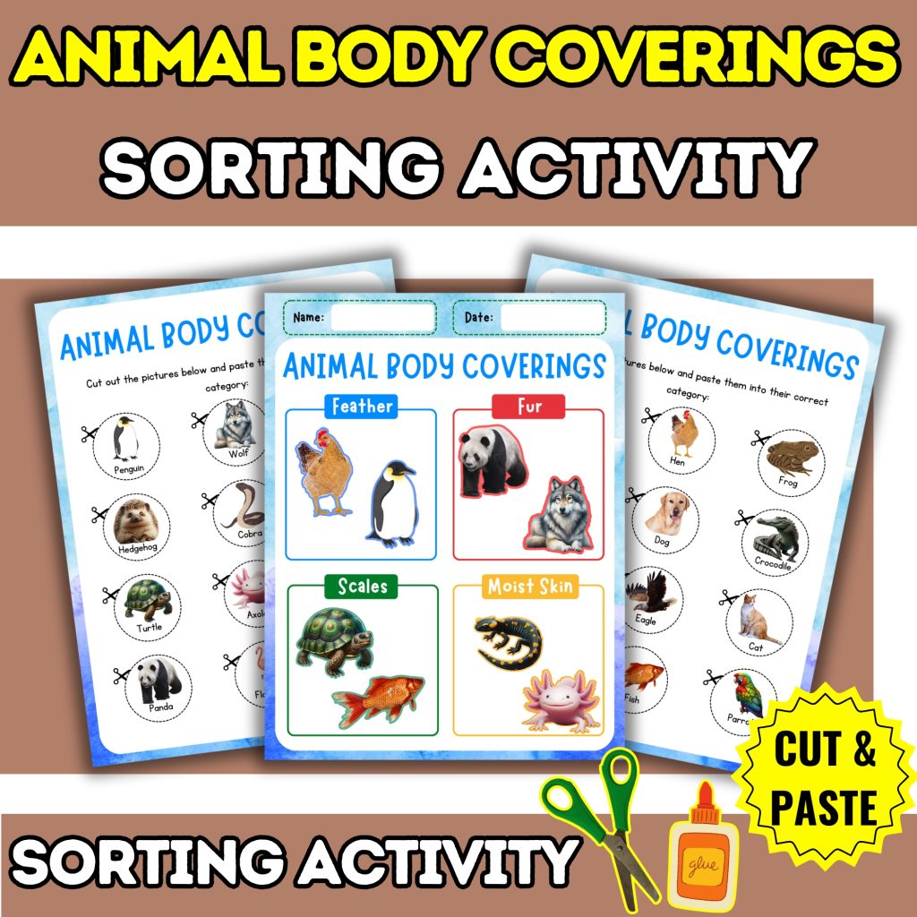 Animal Body Coverings Sorting Activity / Scales, Feathers, Fur & Moist ...