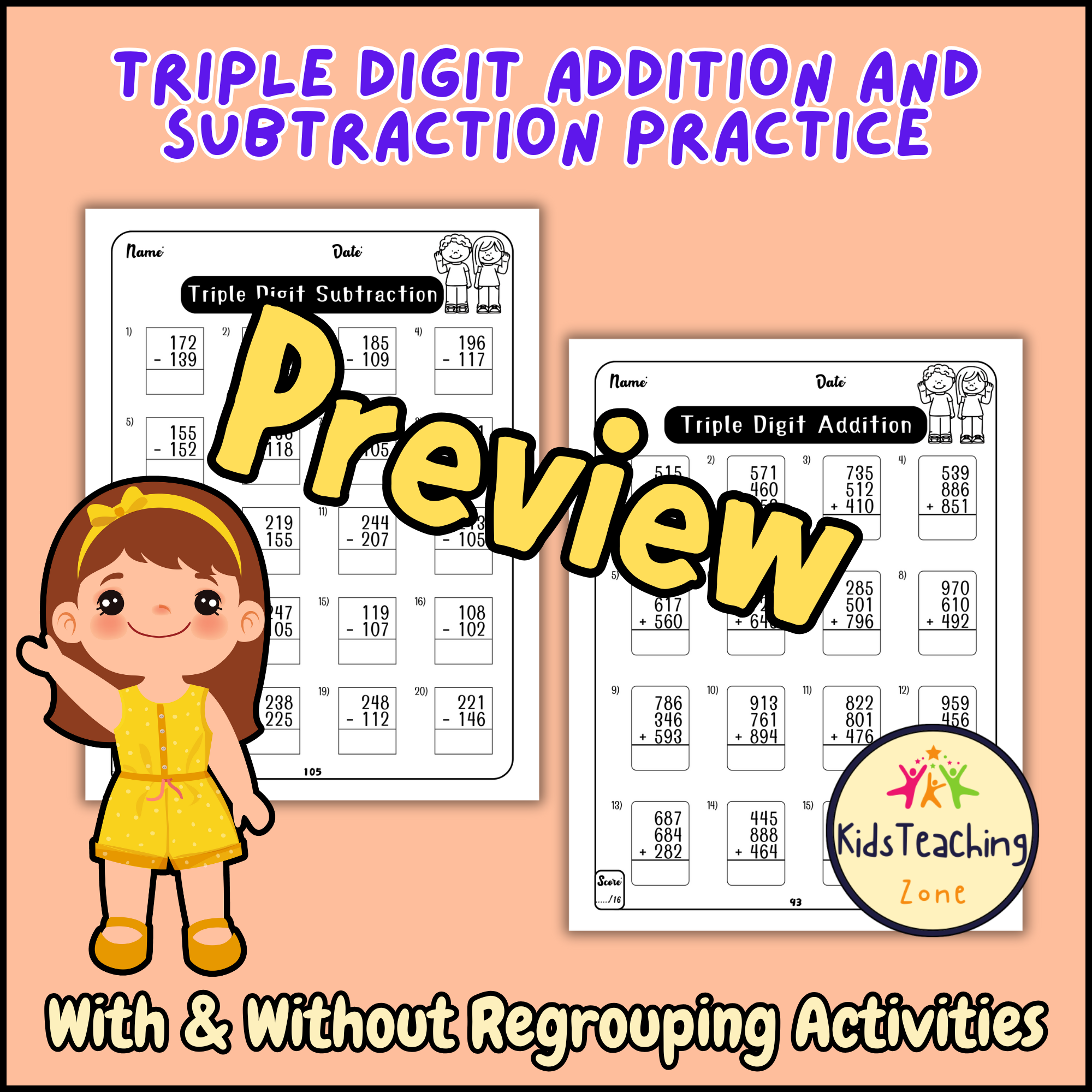 Multi Digit Addition and Subtraction Worksheets Practice Bundle - Made ...