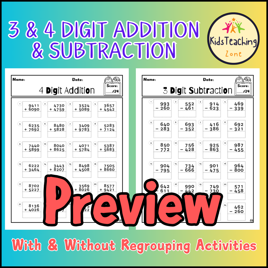 Multi Digit Addition and Subtraction Worksheets Practice Bundle - Made ...