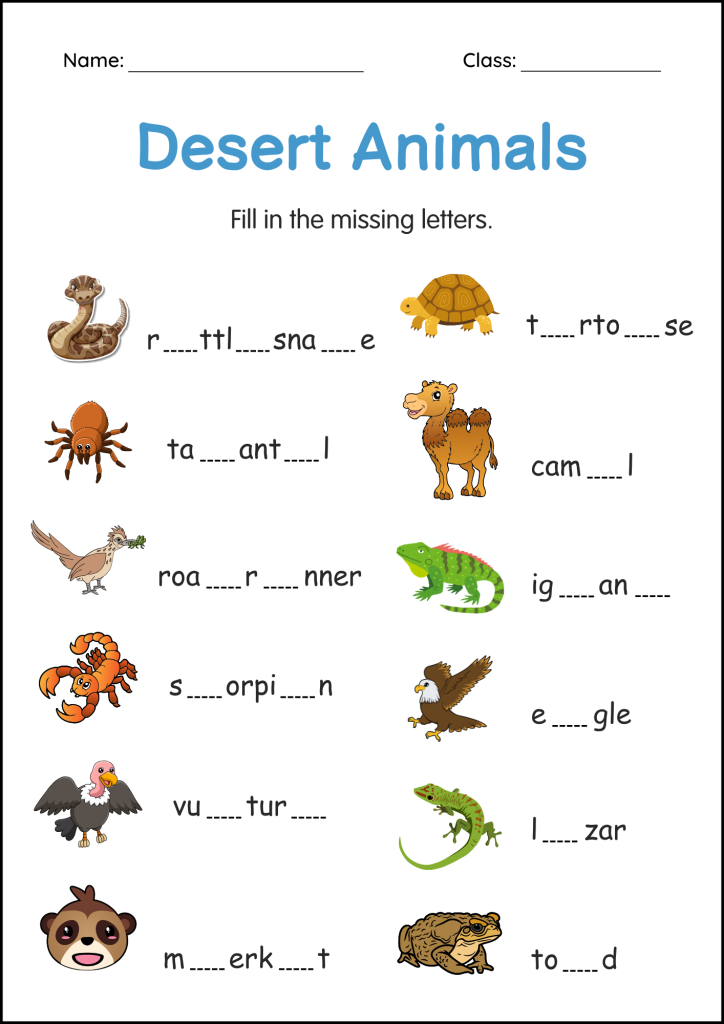 Printable Desert Animals Worksheets Activity for 1st 2nd Grade - Made ...