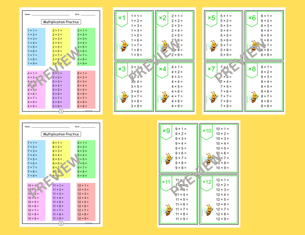 Practice Times Tables 1 to 12 - Multiplication Worksheets and Task ...