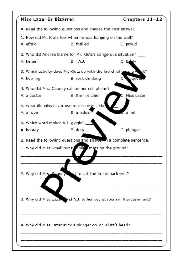 Dan Gutman "Miss Lazar Is Bizarre!" worksheets | Made By Teachers
