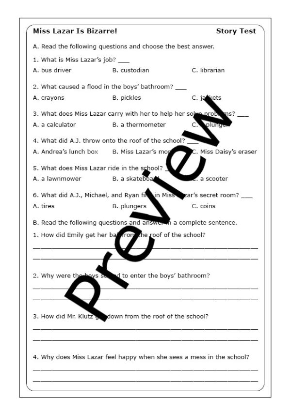 Dan Gutman "Miss Lazar Is Bizarre!" worksheets | Made By Teachers
