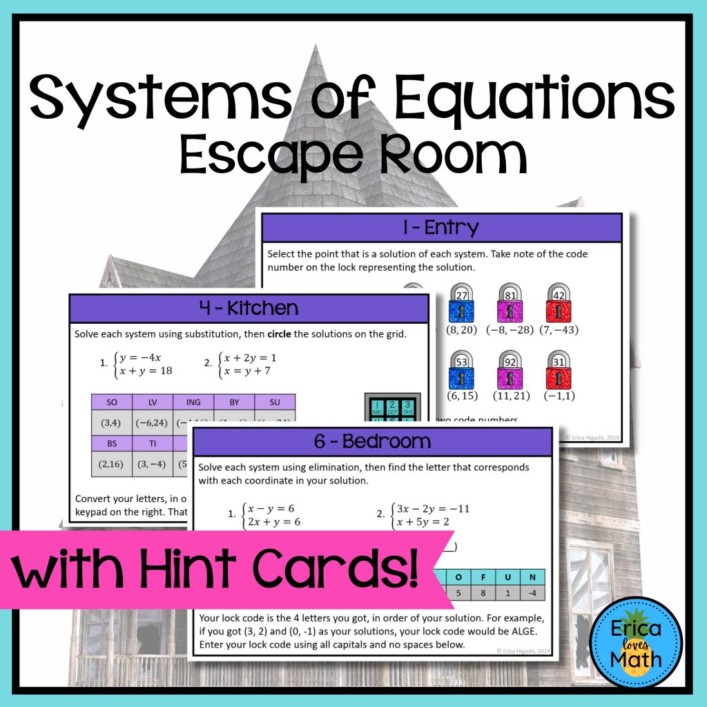 Systems of Equations Review Escape Room Activity (Digital & Printable ...