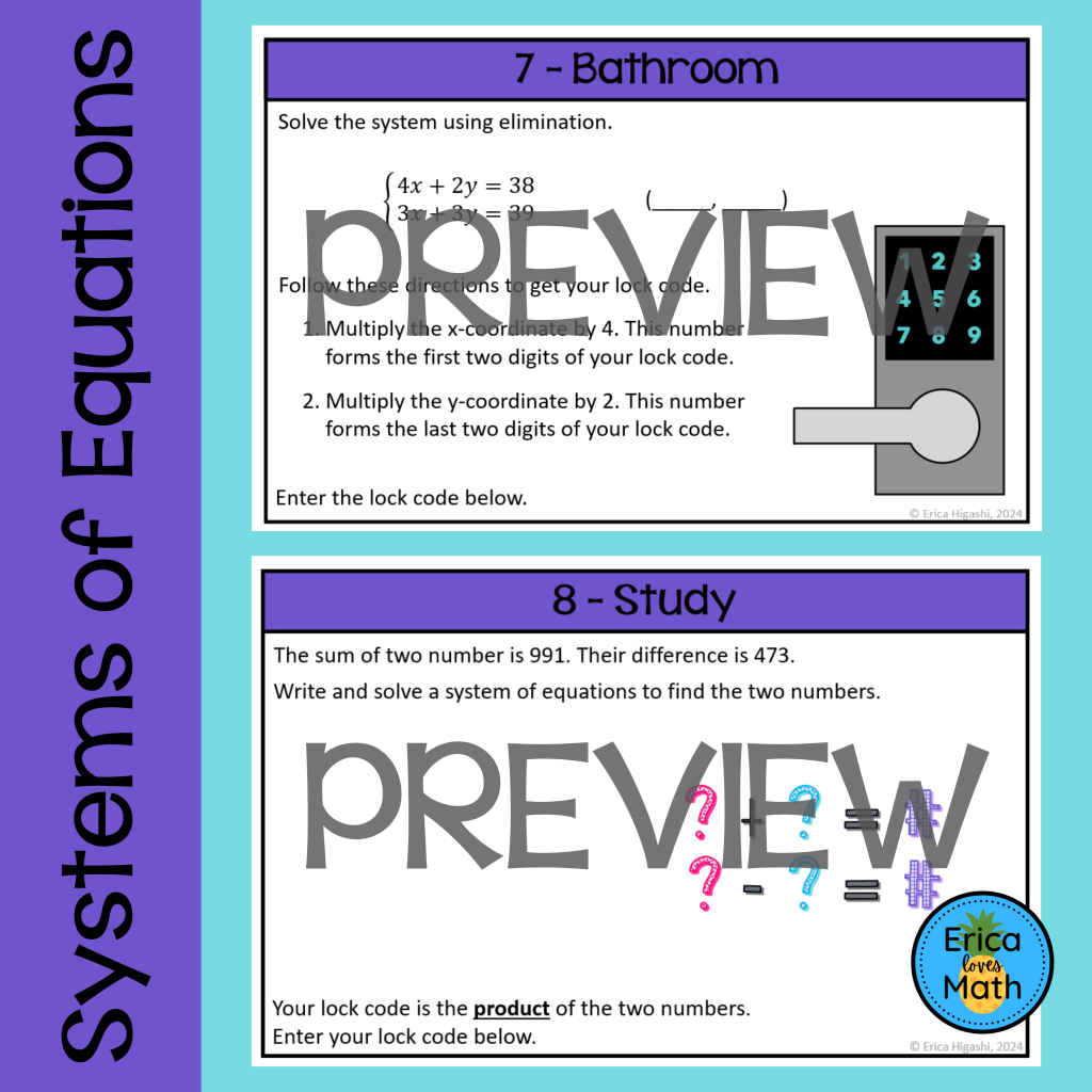Systems of Equations Review Escape Room Activity (Digital & Printable ...