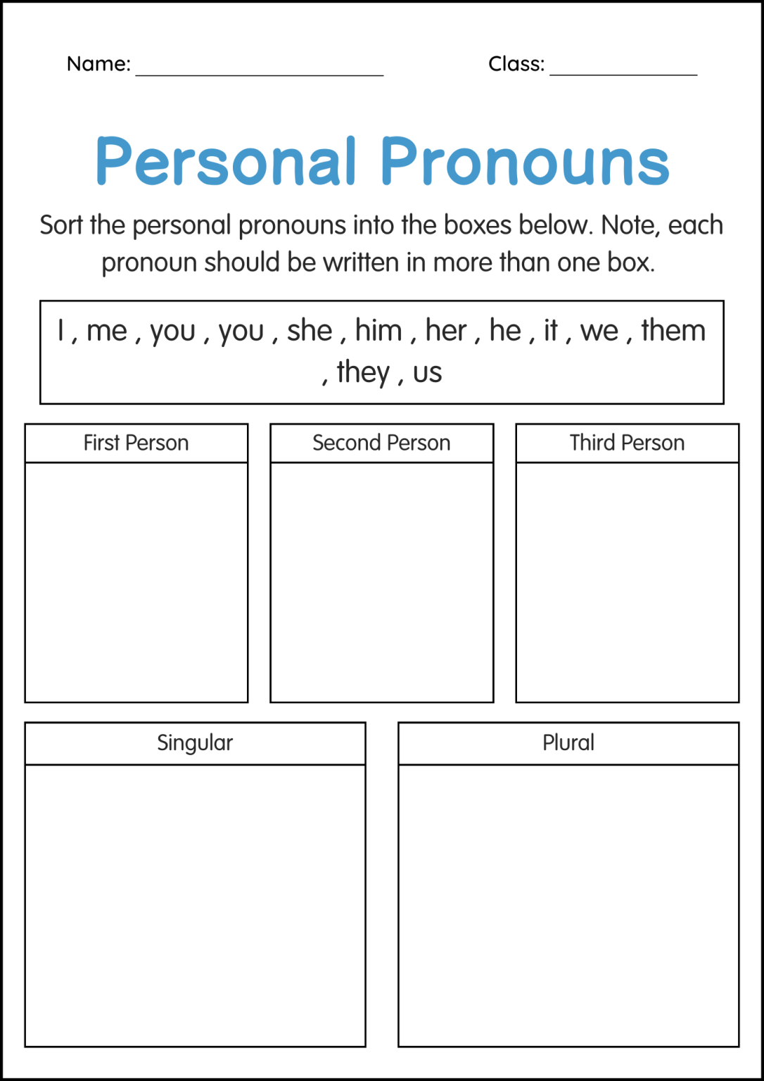 Personal Pronouns Activity Worksheets for Grade 2, 3, 4 | Made By Teachers