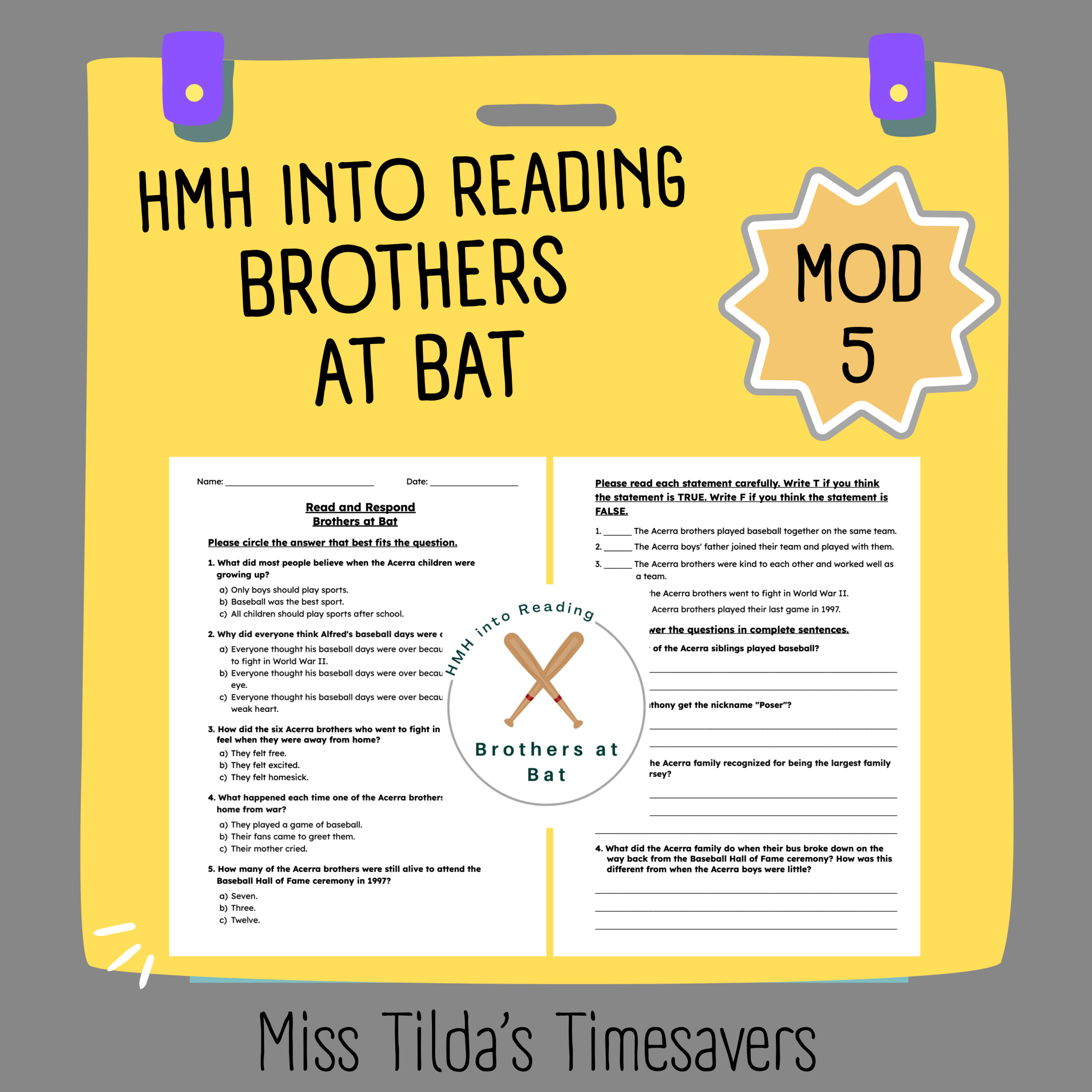 Brothers at Bat - Grade 3 HMH into Reading - Made By Teachers