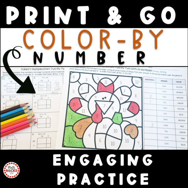 Turkey Multiplication Color By Number Two By Two Visual Area Model 4th ...