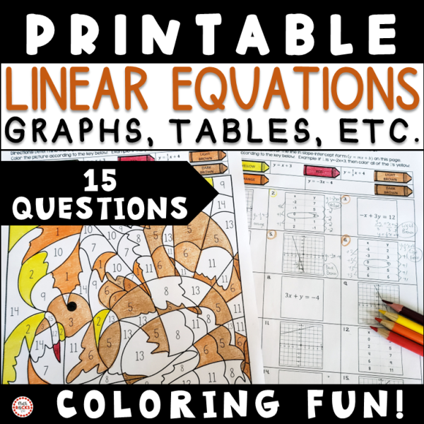 Thanksgiving Linear Equations Graphs & Table of Values Coloring ...