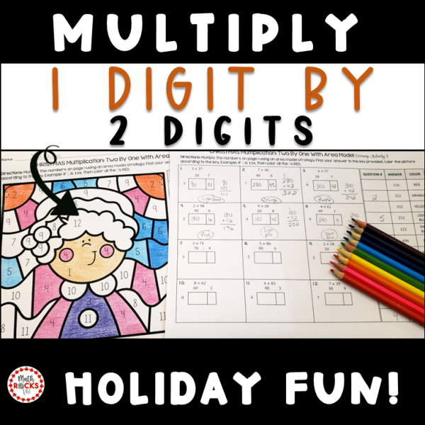 Christmas Area Model Multiplication Two Digit By One Digit Color By ...
