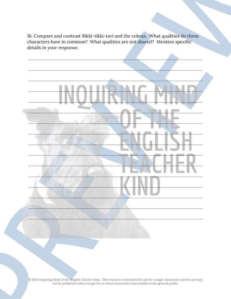 "Rikki-Tikki-Tavi" Quiz, Inference Worksheet, Vocabulary Games, and ...