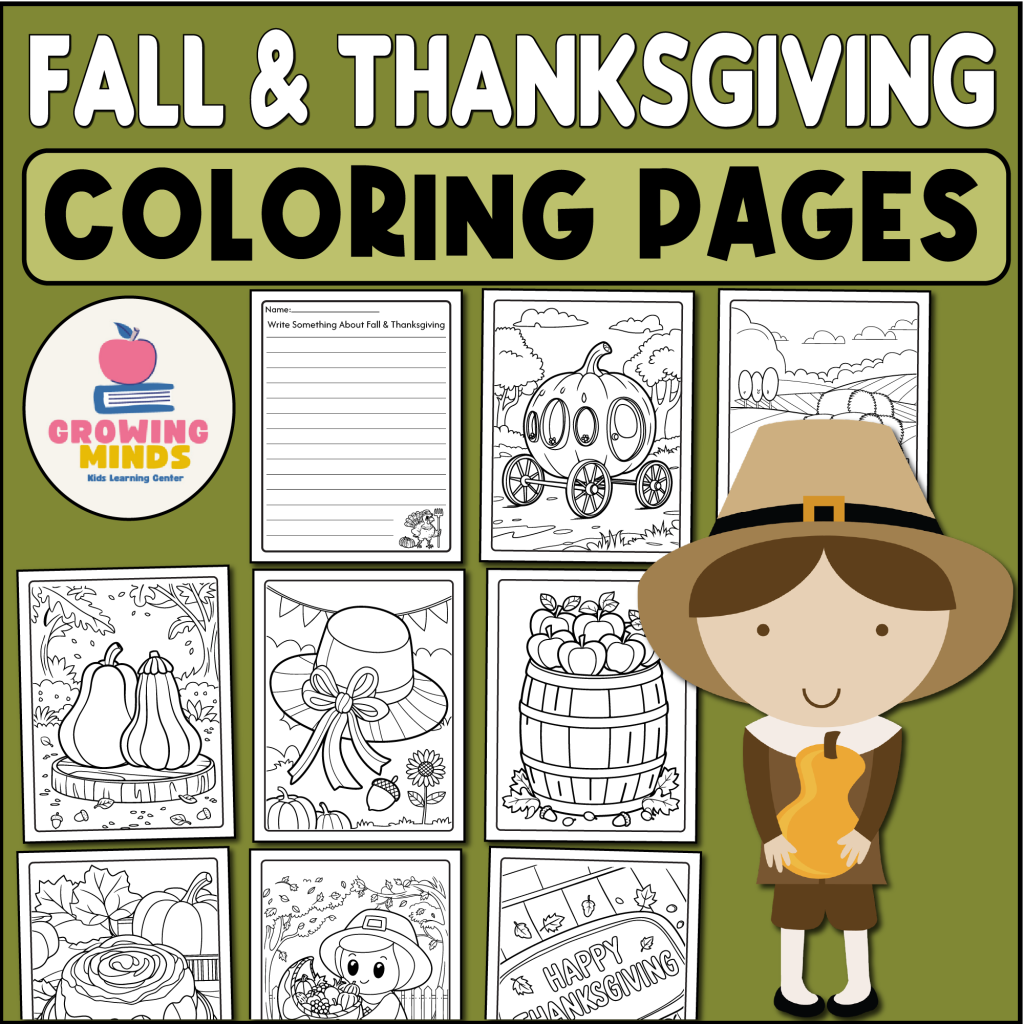 Fall & Thanksgiving Coloring Pages +writing notes - coloring sheet ...