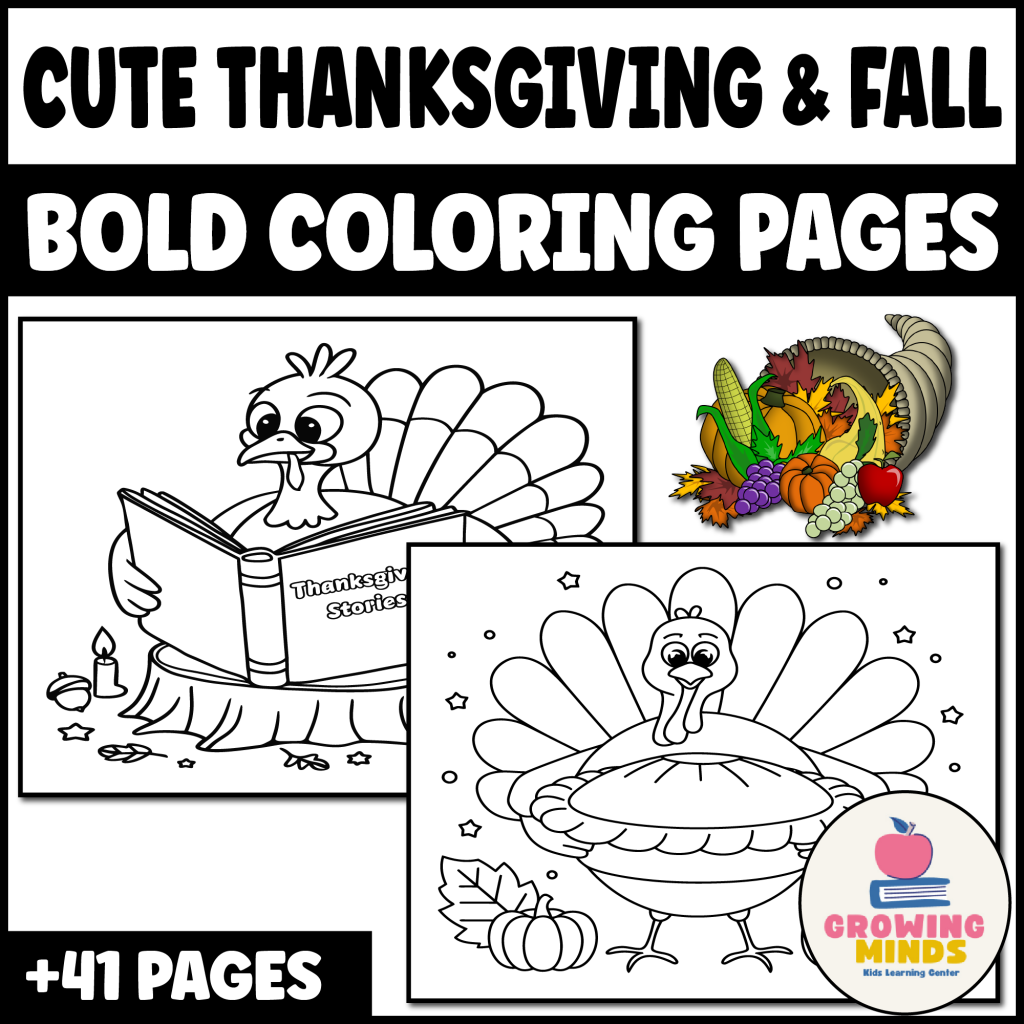 Bold and Cute Fall & Thanksgiving Coloring Pages - Coloring sheet ...