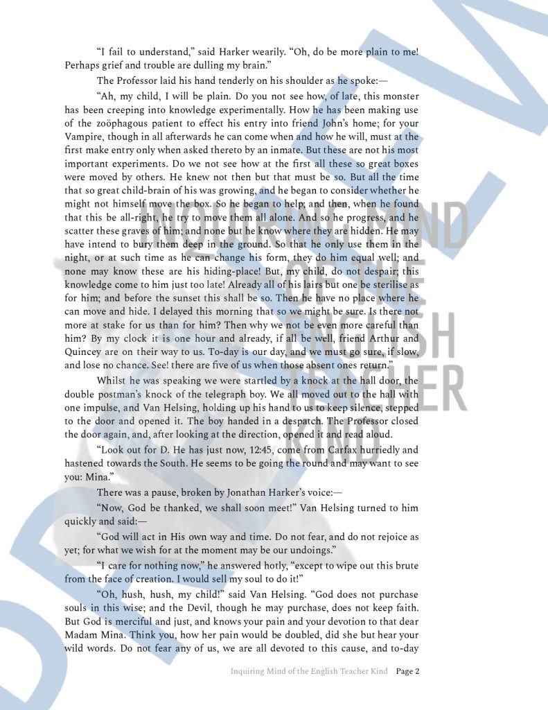 Dracula Chapter 23 Close Reading Analysis Worksheet and Answer Key ...