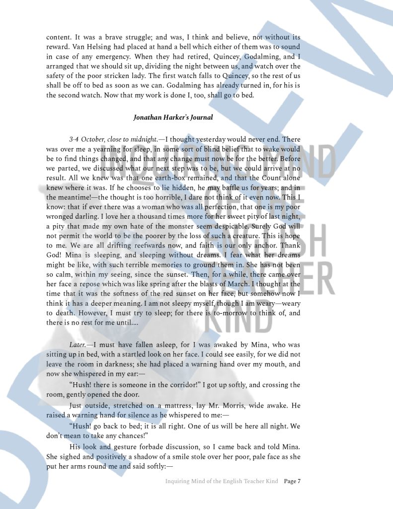 Dracula Chapter 23 Close Reading Analysis Worksheet and Answer Key ...