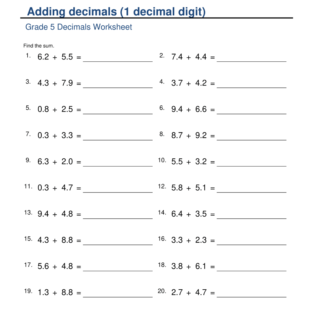 Mastering Decimal Addition: Grade 5 Worksheets for Every Skill Level ...