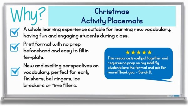Christmas Activity Placemats Holidays XMAS Vocabulary Winter Worksheets ...
