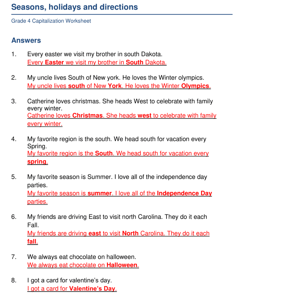 Grade 4 Capitalization Mastery Worksheets - Made By Teachers
