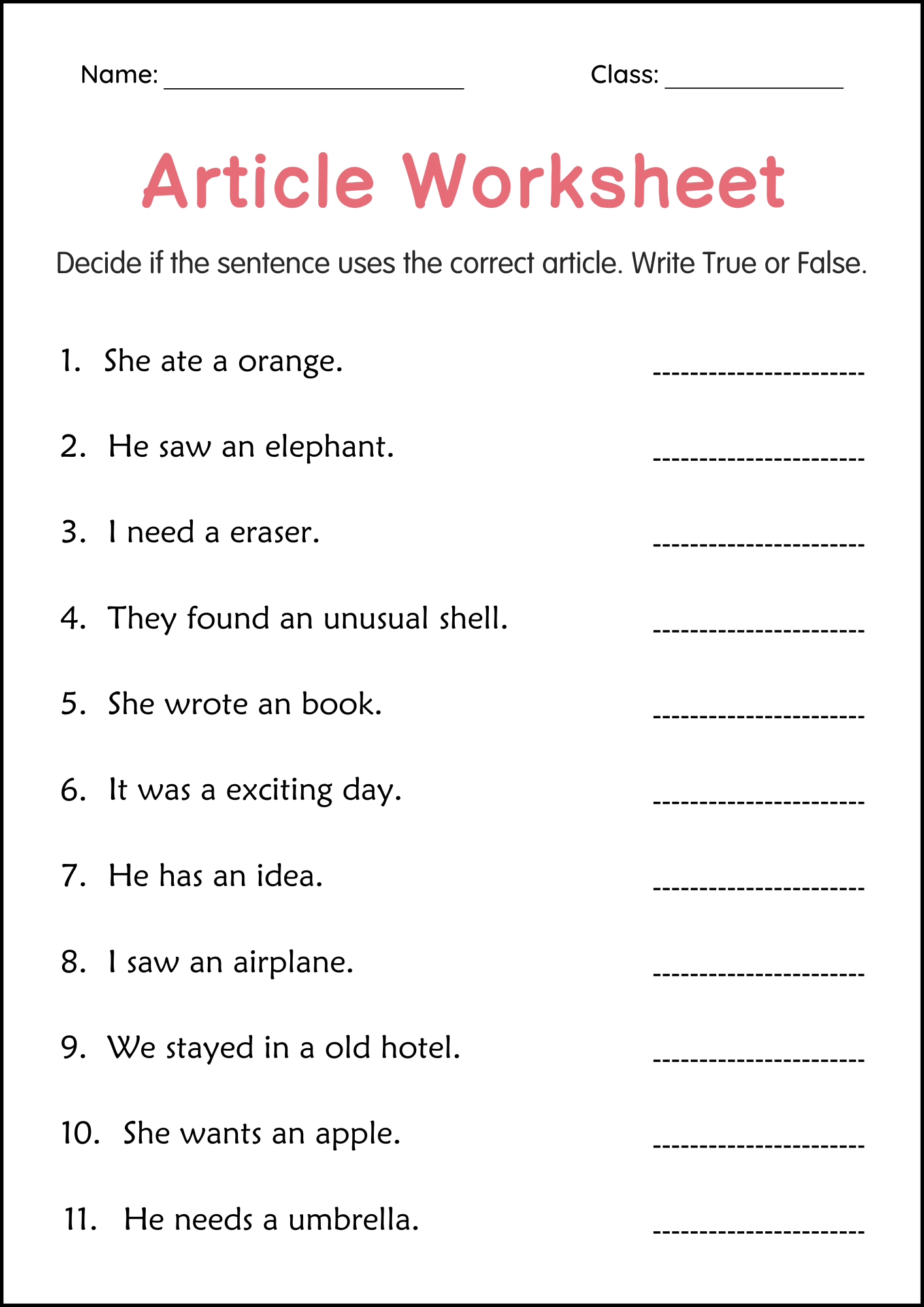 Articles A and An Grammar Worksheets for Grade 1, 2, 3 | Made By Teachers