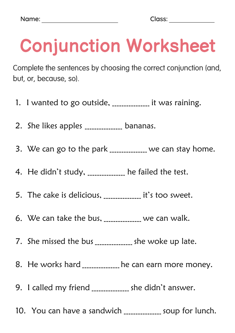 Conjunction Grammar Worksheets for Grade 1, 2, 3 | Made By Teachers