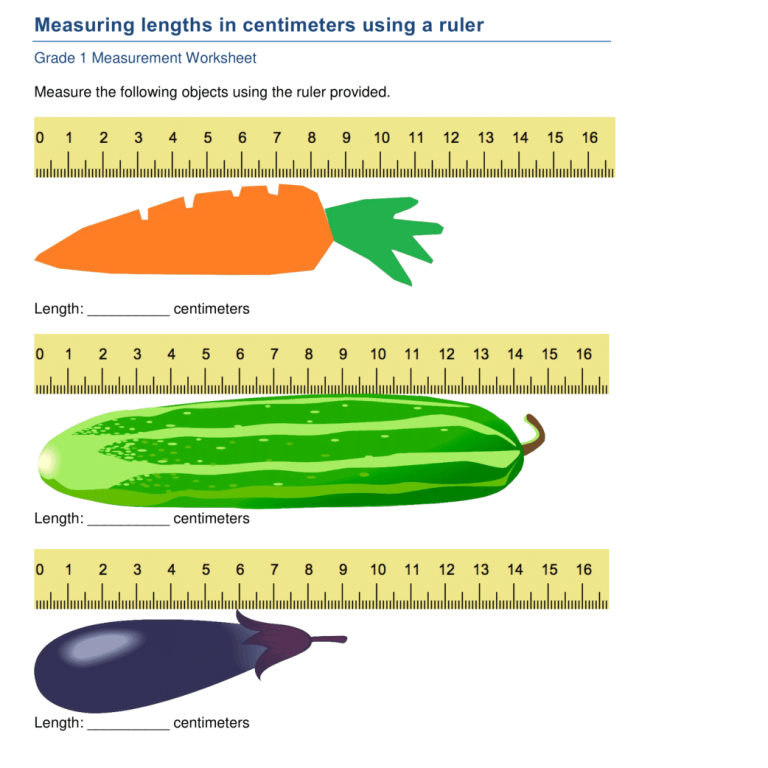 Precision in Measurement: Grade 1 Worksheets on Centimeter Lengths ...