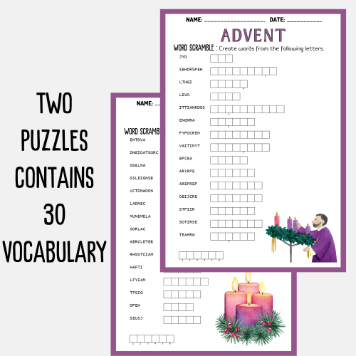 ADVENT word scramble puzzles worksheets activities | Made By Teachers