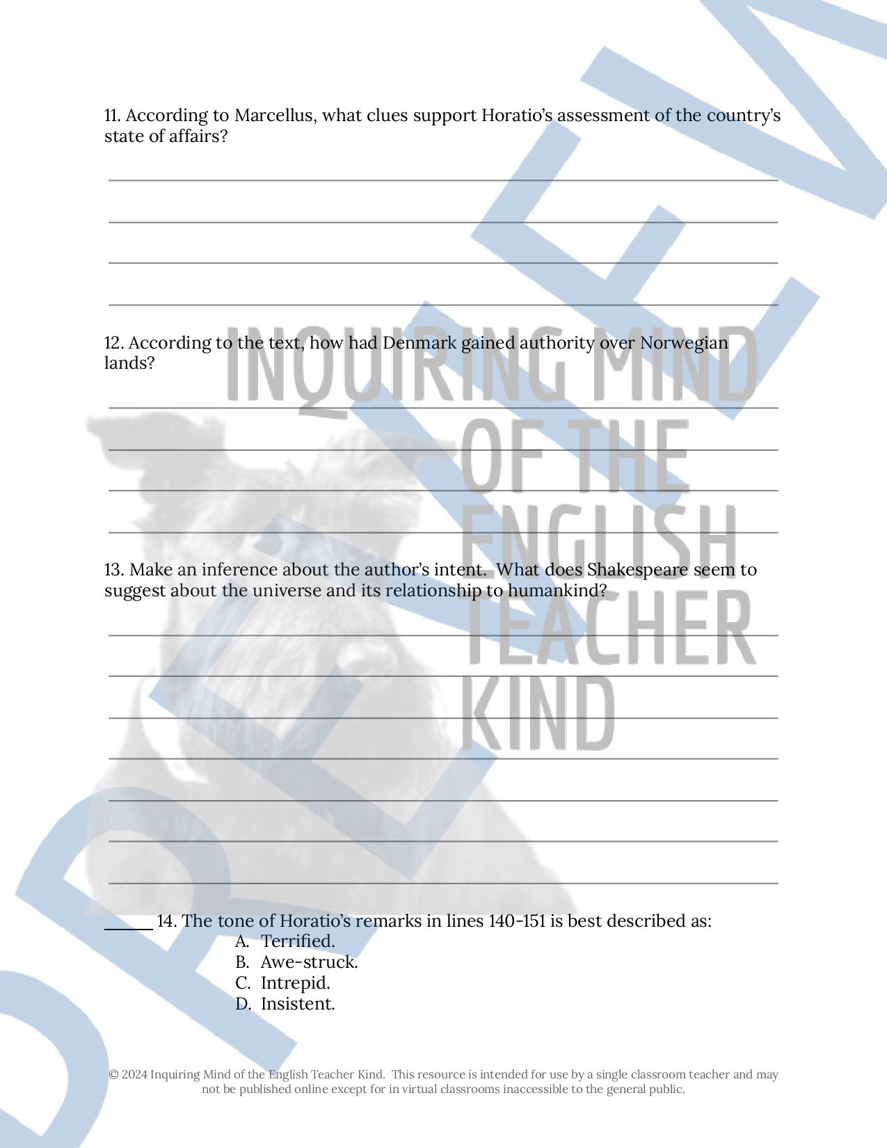 Hamlet Act 1 Scene 1 Close Reading Analysis Worksheet - Made By Teachers