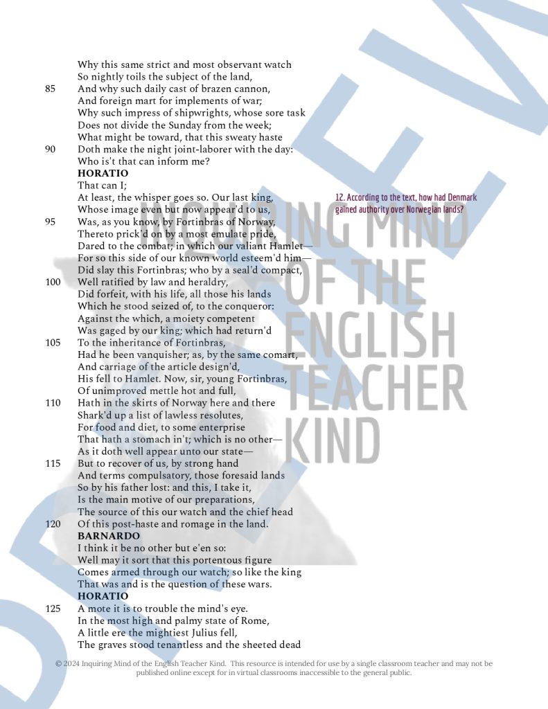Hamlet Act 1 Scene 1 Close Reading Analysis Worksheet | Made By Teachers