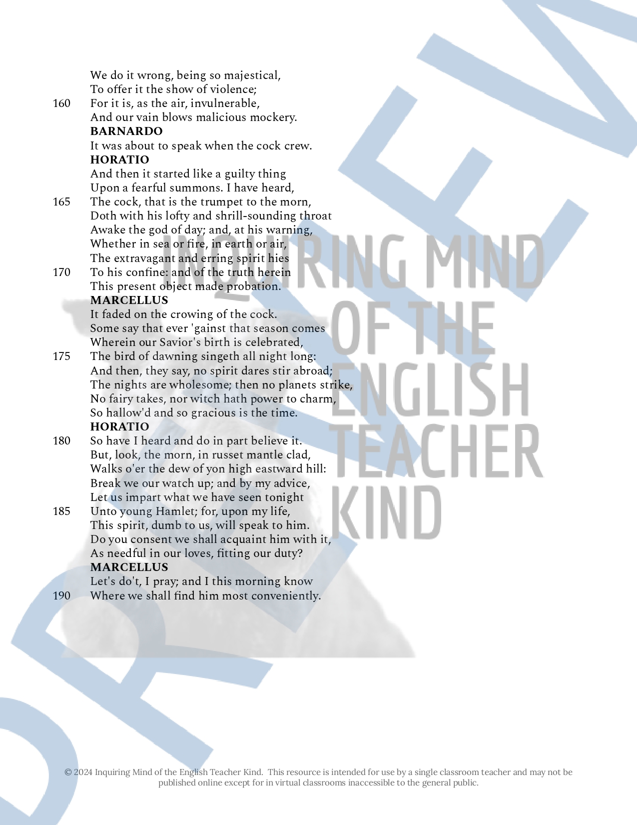 Hamlet Act 1 Scene 1 Close Reading Analysis Worksheet - Made By Teachers