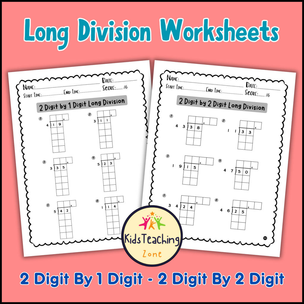 Multiplication and Long Division Practice 2 Digit by 1 Digit, 2 Digit ...