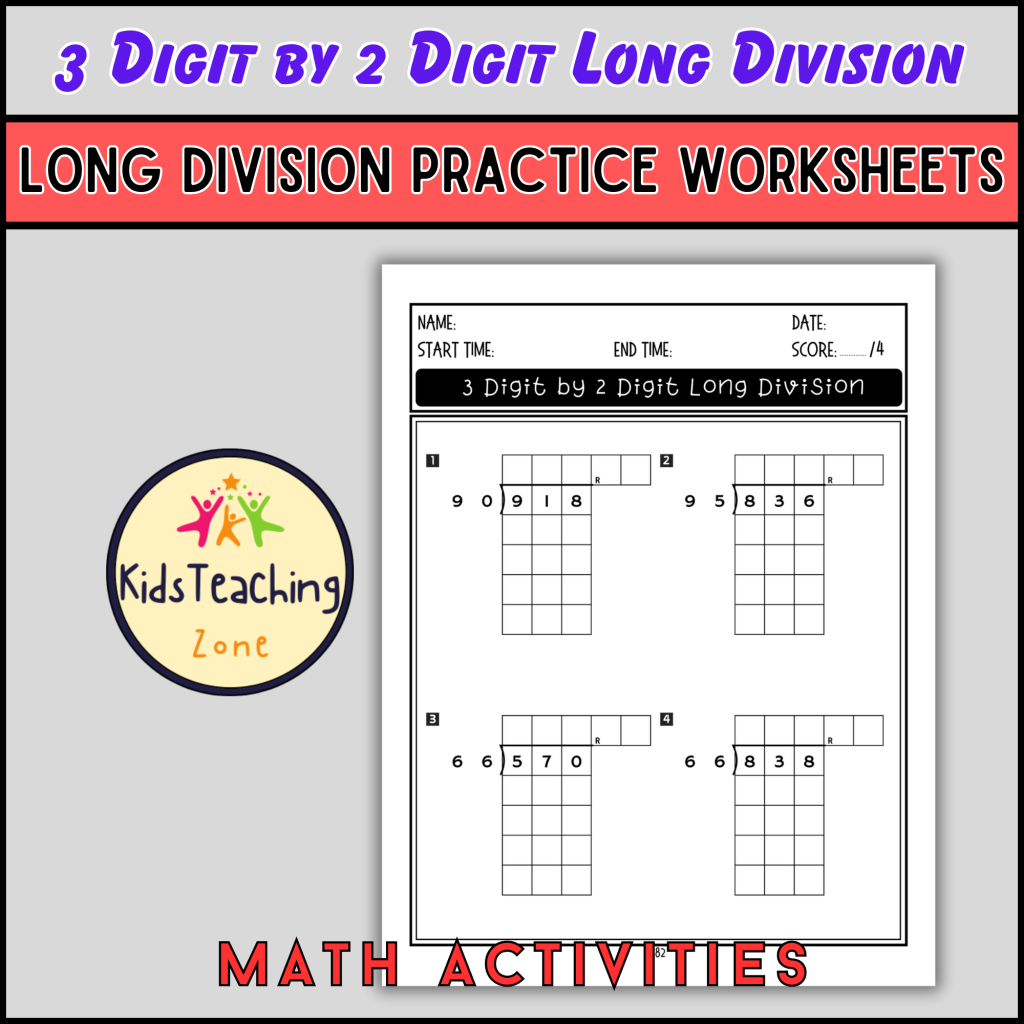 Long Division Worksheets: 2 Digit by 2 Digit and 3 Digit by 2 Digit ...