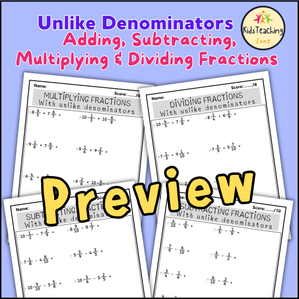 Add Subtract Multiply and Divide Fractions Worksheets With Unlike ...