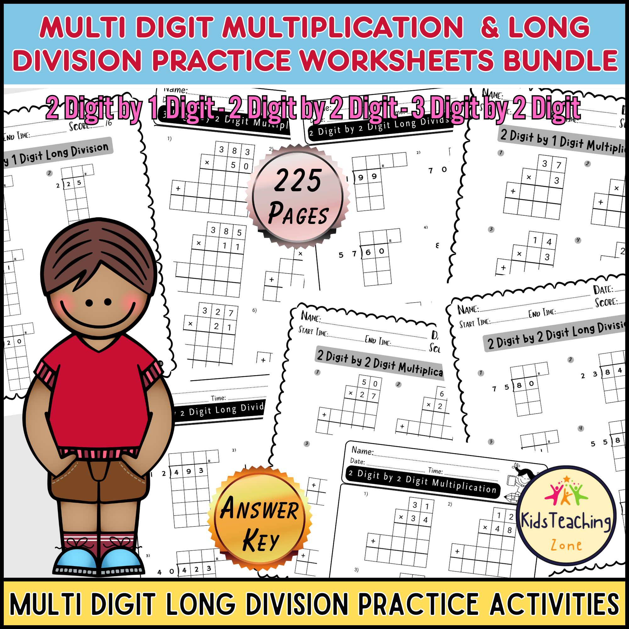 Multiplication and Long Division Practice 2 Digit by 1 Digit, 2 Digit ...
