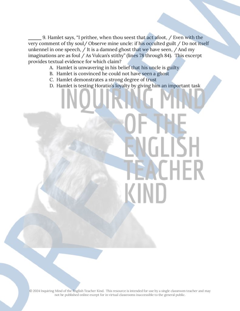 Hamlet Act 3 Scene 2 Close Reading Analysis Worksheet | Made By Teachers