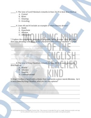 Hamlet Act 3 Scene 3 Close Reading Analysis Worksheet - Made By Teachers