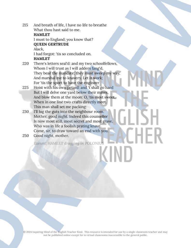 Hamlet Act 3 Scene 4 Close Reading Analysis Worksheet | Made By Teachers