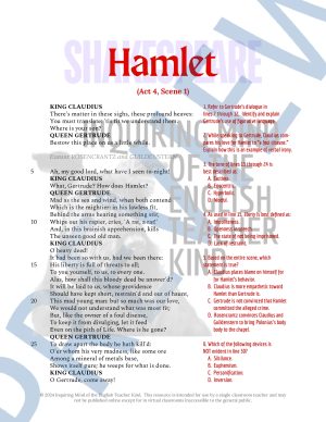 Hamlet Act 4 Scene 1 Close Reading Analysis Worksheet - Made By Teachers