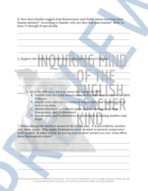 Hamlet Act 4 Scene 2 Close Reading Analysis Worksheet | Made By Teachers