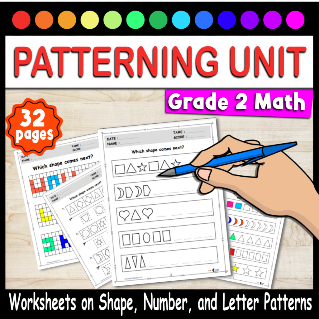 Grade 2 Math Patterning Unit: Worksheets on Shape, Number, and Letter ...