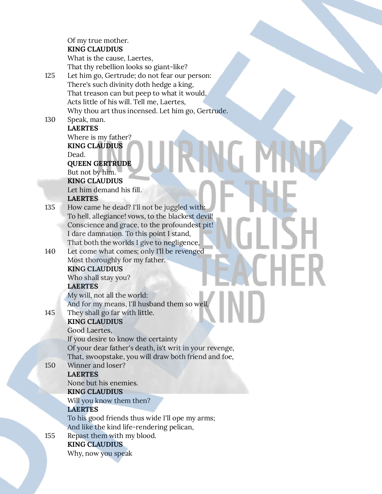Hamlet Act 4 Scene 5 Close Reading Analysis Worksheet | Made By Teachers