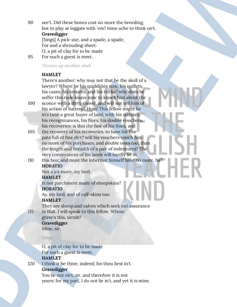 Hamlet Act 5 Scene 1 Close Reading Analysis Worksheet | Made By Teachers