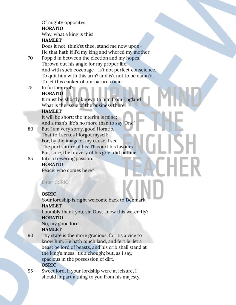 Hamlet Act 5 Scene 2 Close Reading Analysis Worksheet | Made By Teachers