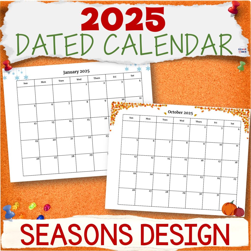 2025 Calendar Printable Landscape Templates Seasons Monthly Dated ...