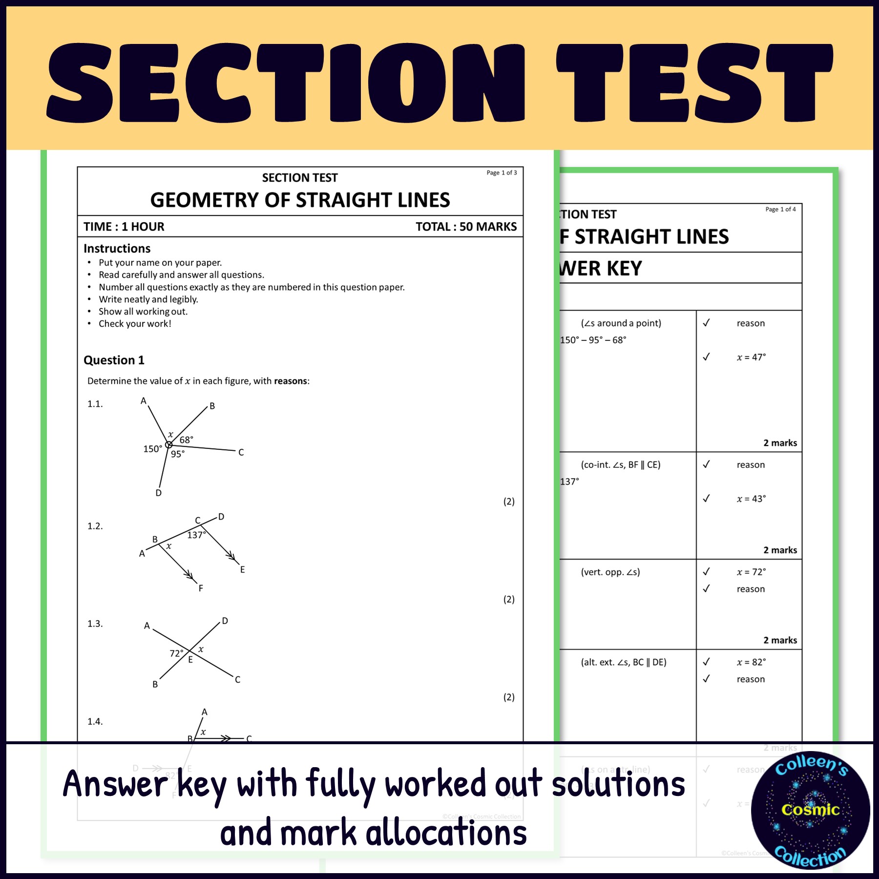 Grade 8 Maths Term 2 Straight Line Geometry Section BUNDLE - CAPS ...