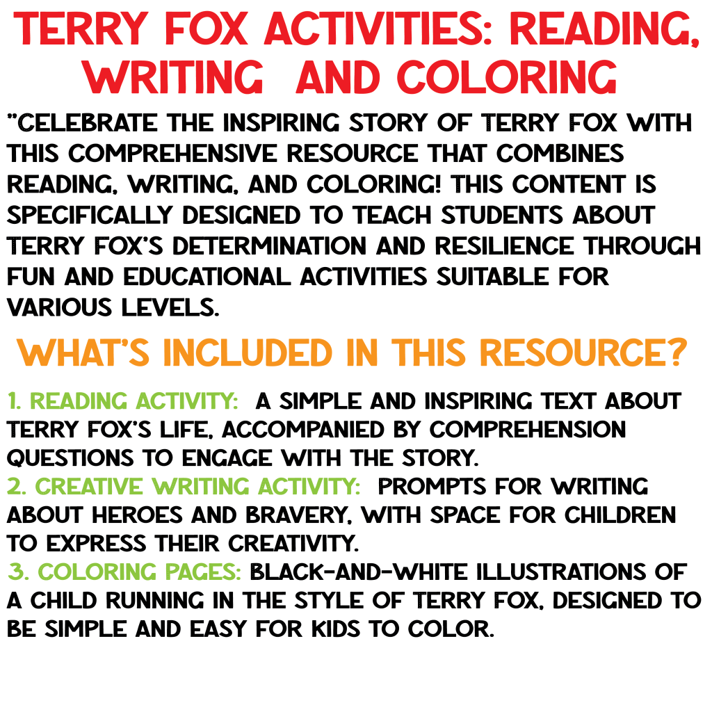 Terry Fox Activities: Reading, Writing and coloring | Made By Teachers