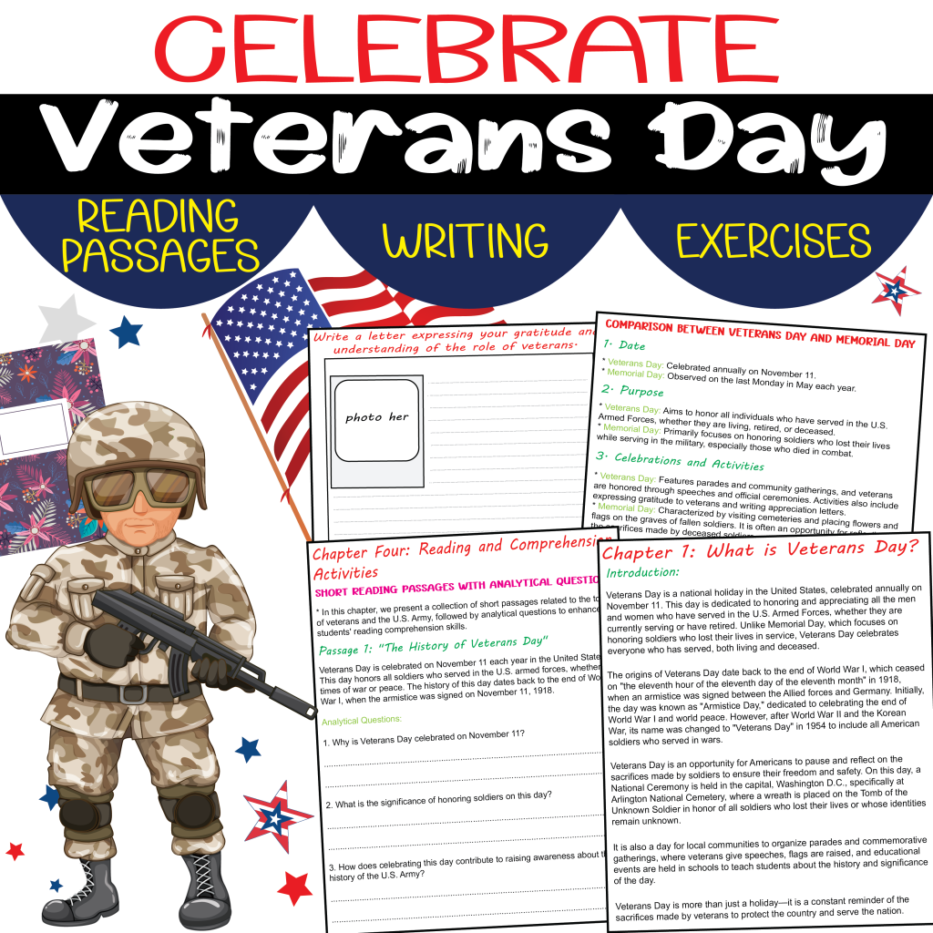 Veterans Day Activities Reading Comprehension Writing November | Made ...