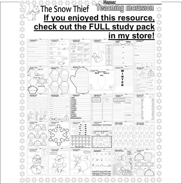 The Snow Thief Winter Reading Comprehension Test Quiz & Story ...